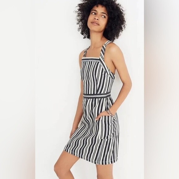 Madewell | Dresses | Madewell Apron Mini Dress In Evelyn Stripe Stone ...